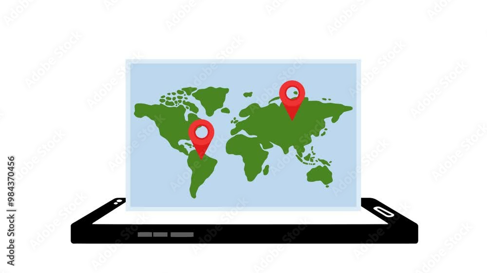 4K video Map Footage with smartphone, world map and Pin Location on ...