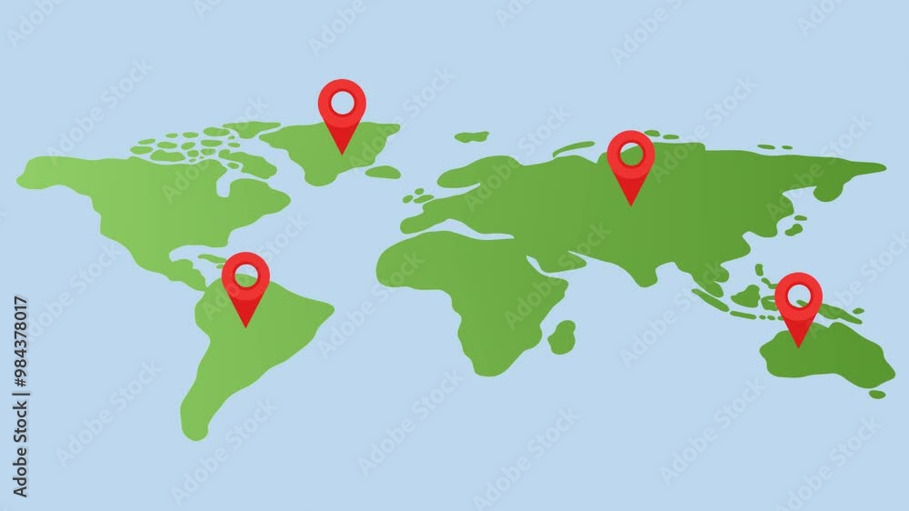 4K video Map Footage with world map and Pin Location on White Screen ...