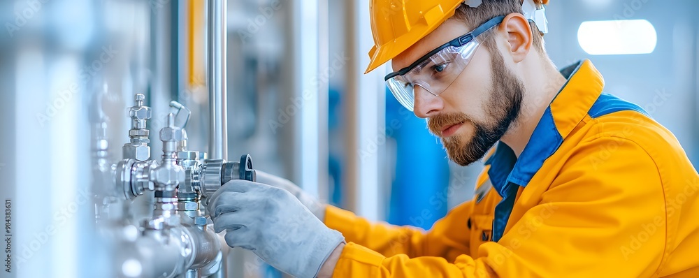 Expert Plumber Adjusting Valves in Industrial Plumbing System ...