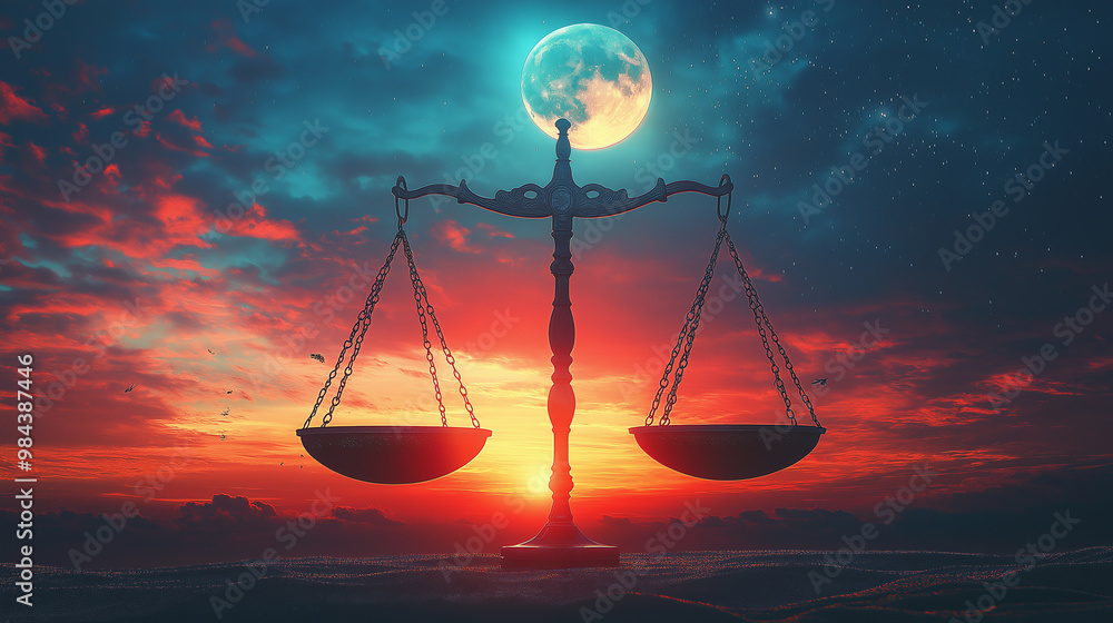 ภาพประกอบสต็อก Balanced Scales of Day and Night, a set of scales with ...