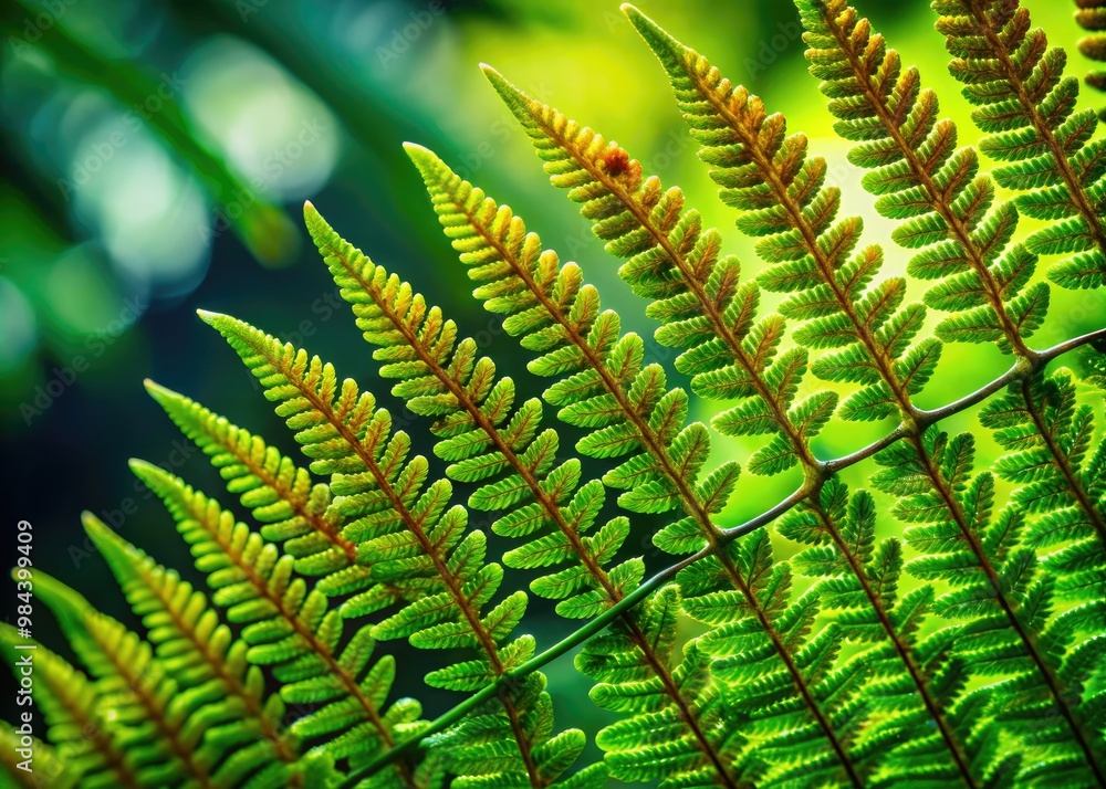 Delicate fern leaves unfurl, releasing spores that drift lazily against ...