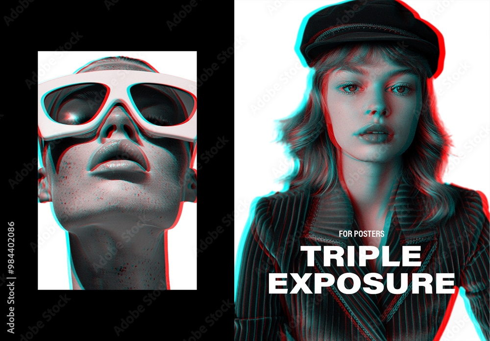 Digital Double Exposure Poster Photo Effect Mockup Stock Template | Adobe Stock