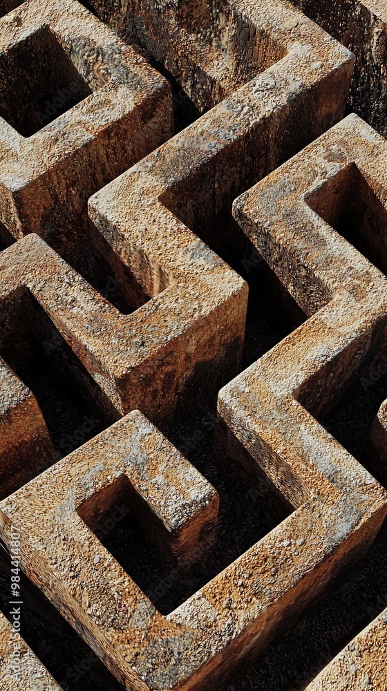 The image shows a close-up view of a stone labyrinth. The labyrinth is ...
