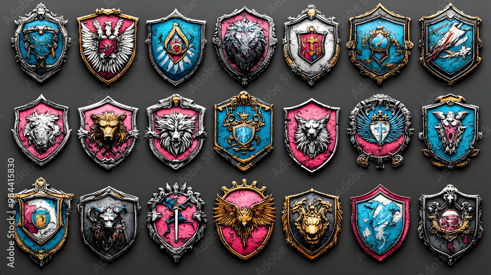 Collection of 3D Rendered Medieval Heraldic Shields with Detailed ...