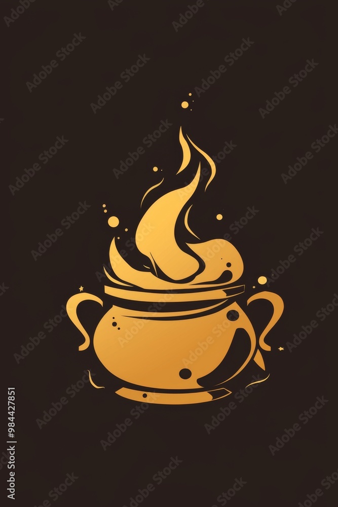 logo design for a home cooking service featuring a golden pot and a hot ...