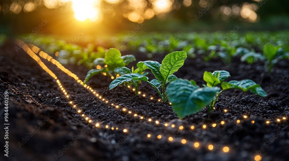 A smart farming setup where AI predicts crop yields and optimizes ...