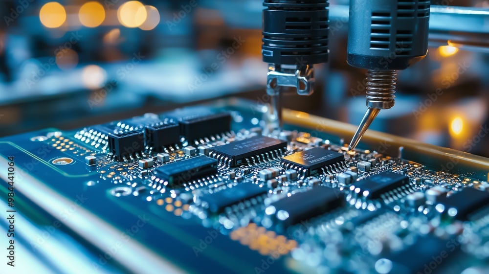 Close-up of semiconductor manufacturing with precision machinery and ...