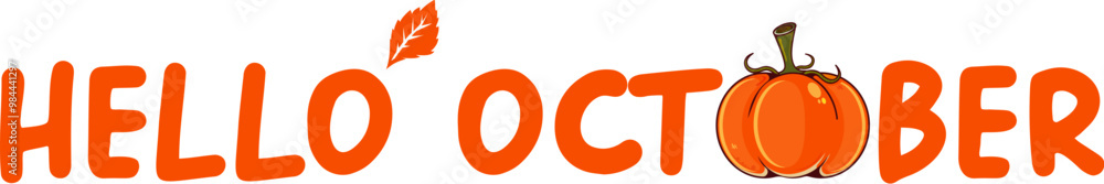 Hello October text with pumpkin isolated on transparent background ...