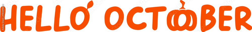 Hello October text with pumpkin isolated on transparent background ...