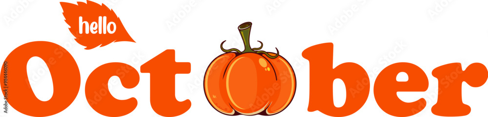 Hello October text with pumpkin isolated on transparent background ...