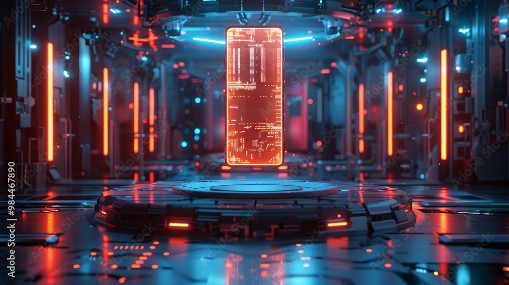 Hi-tech show mockups realistic smartphone in futuristic holograms ...