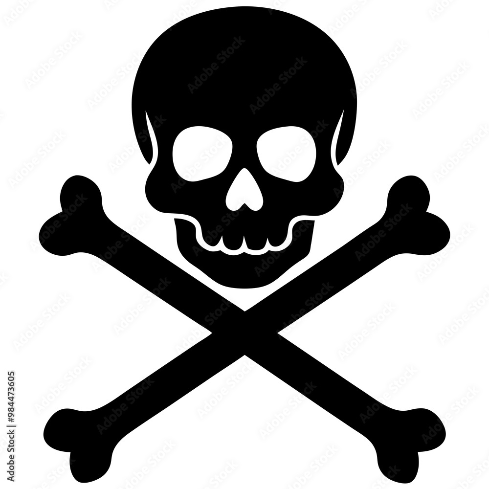 Skull and crossbones icon representing danger and toxicity in black ...