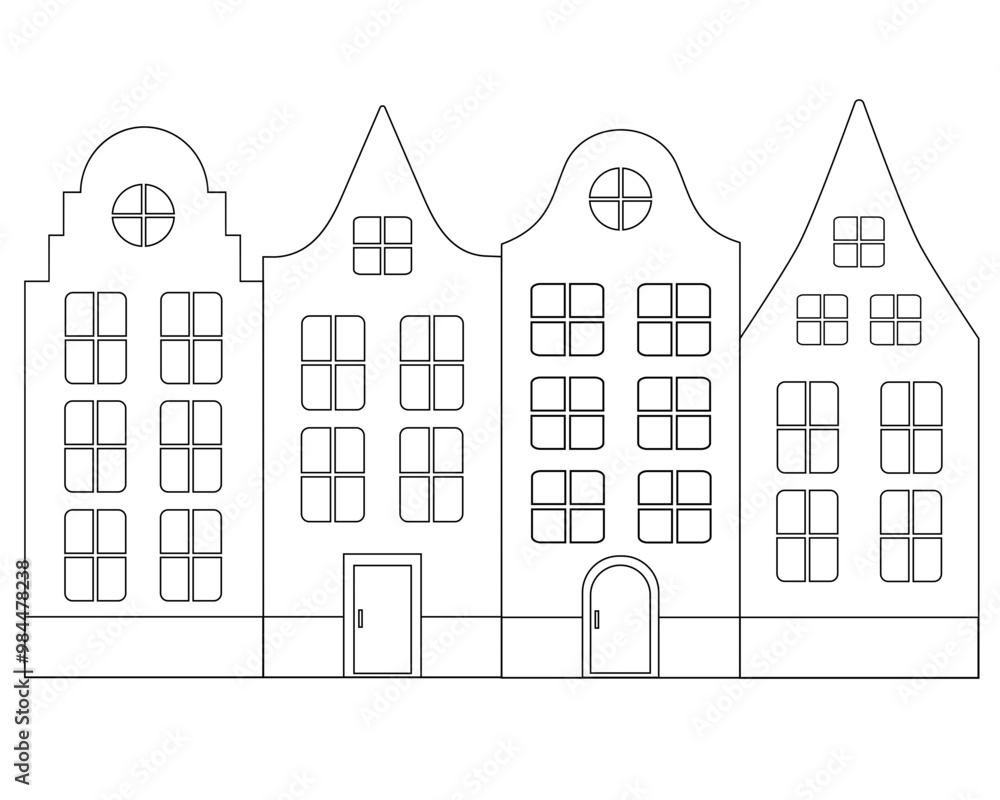 European classic houses - vector linear illustration for coloring ...