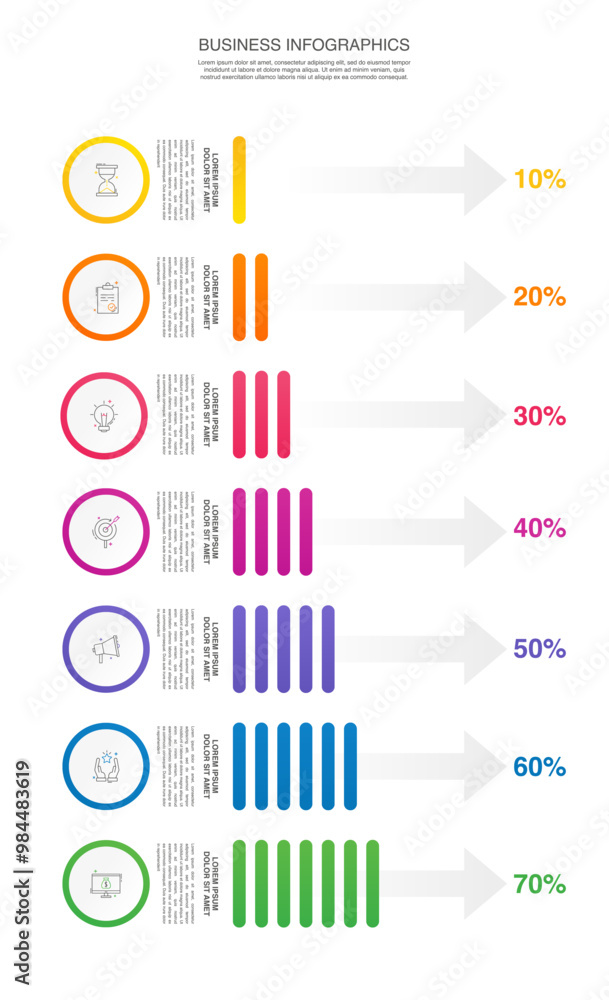Presentation of modern vector infographic. Business template with seven ...