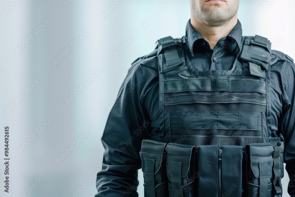 security officer wearing a tactical vest and uniform, symbolizing ...