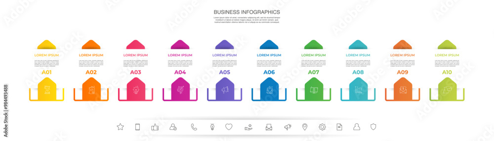 Vector template arrow infographics with 10 steps. Business premium ...