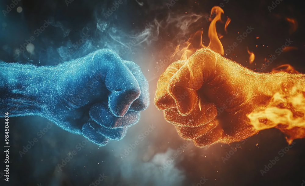 concept of struggle and resistance between people, nations, two fists ...