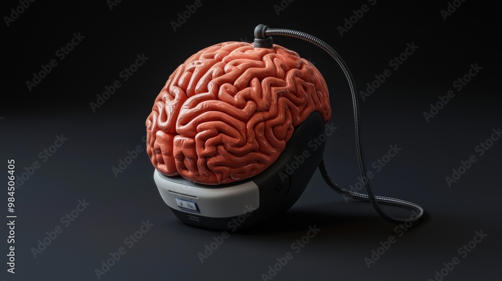Rendering of a 3D model of the human brain in a science fiction themed ...