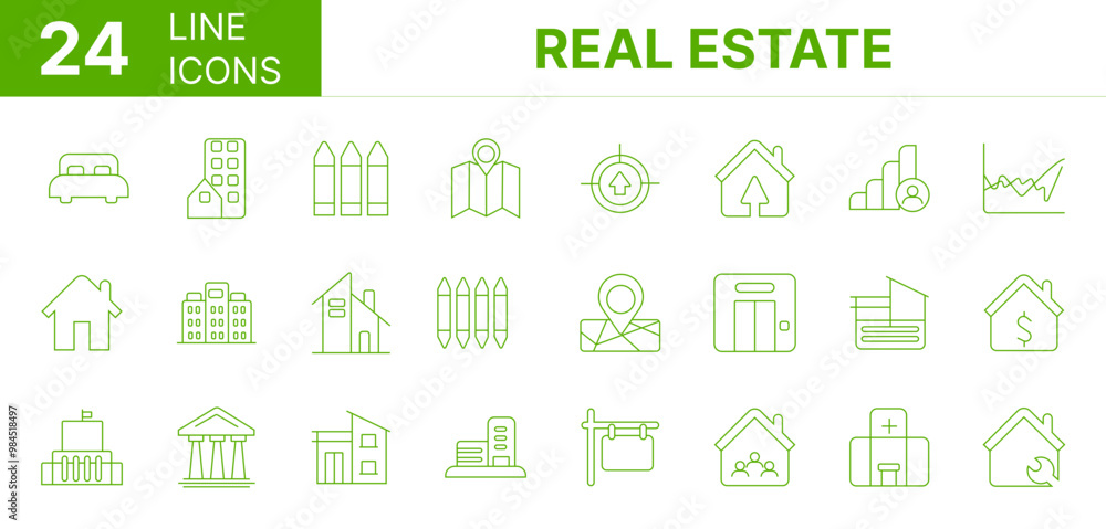 Collection of 24 real estate line icons featuring editable strokes ...
