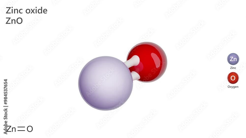 The chemical formula and 3d model of zinc oxide (ZnO). Zinc oxide is ...