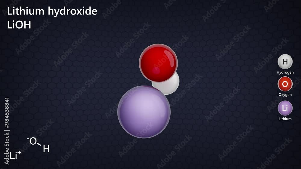 A detailed 3D animation of the chemical structure Lithium hydroxide ...