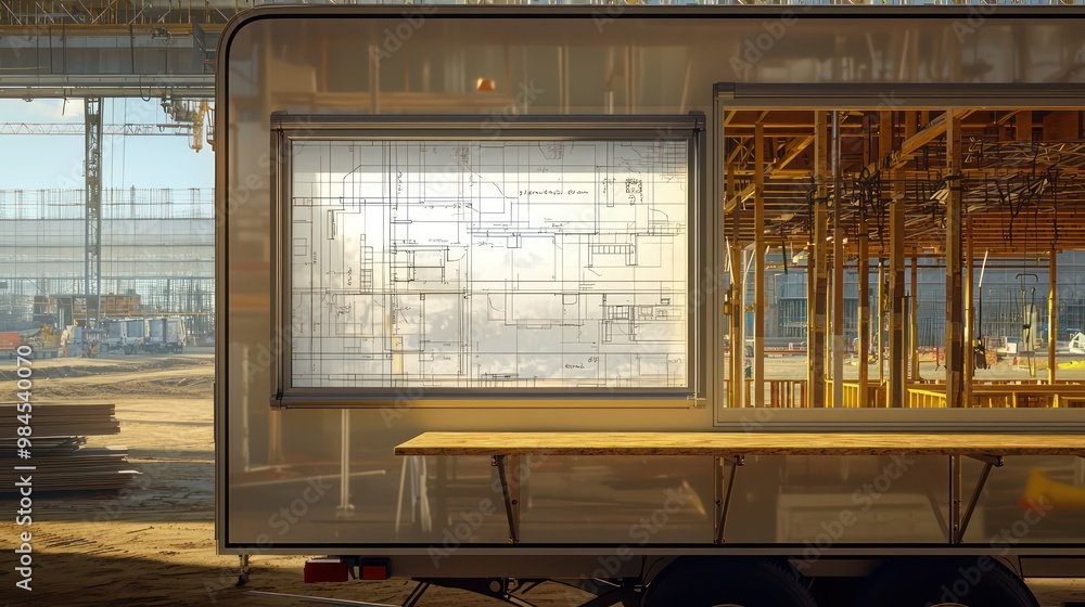 High-resolution image of a construction foreman's trailer with ...