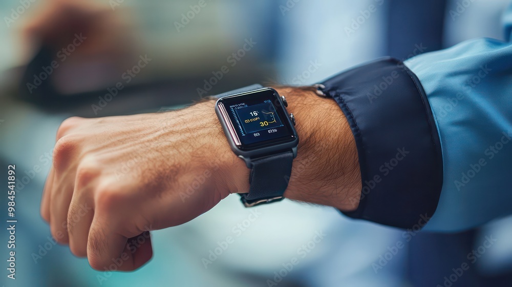 Blood pressure monitoring with a smartwatch, showing health data on a ...