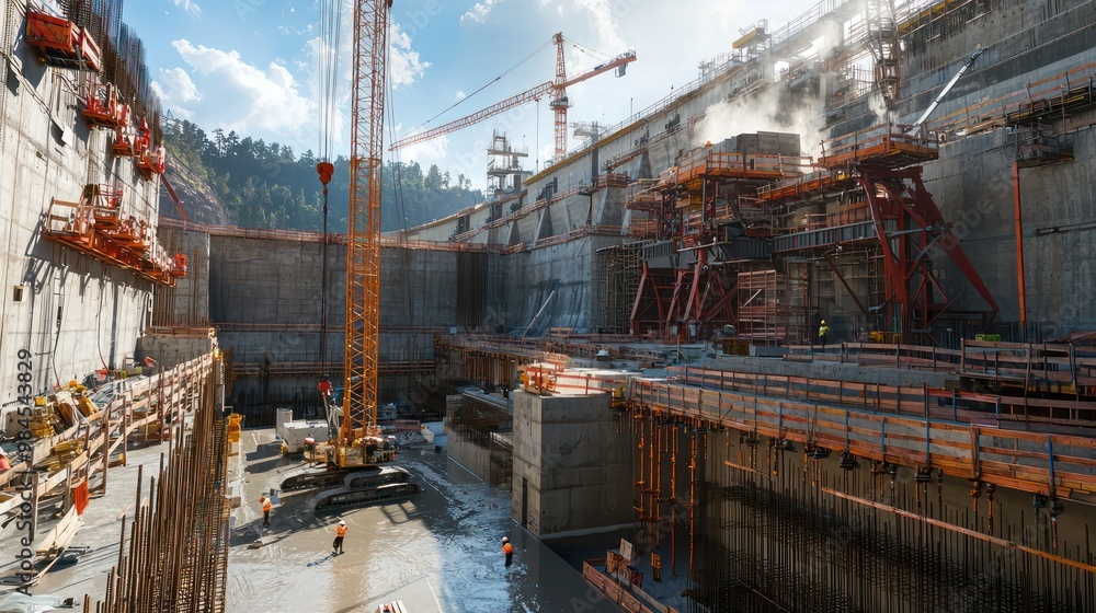 Hyper-realistic depiction of a large-scale hydroelectric dam ...