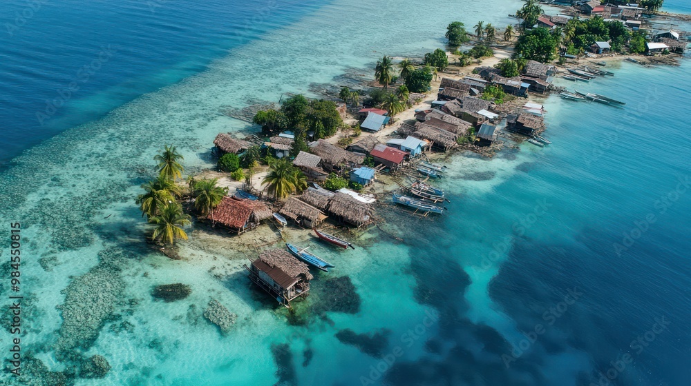 Climate change's impact on small island nations, showing a coastal ...