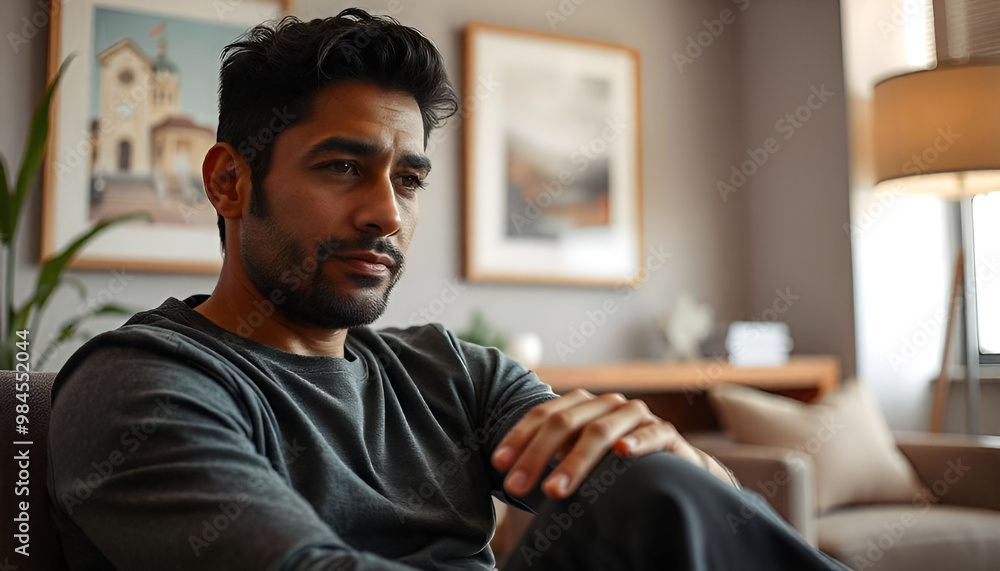 Depressed man sitting on sofa, abandoned, adult, alone, anxiety, bed ...