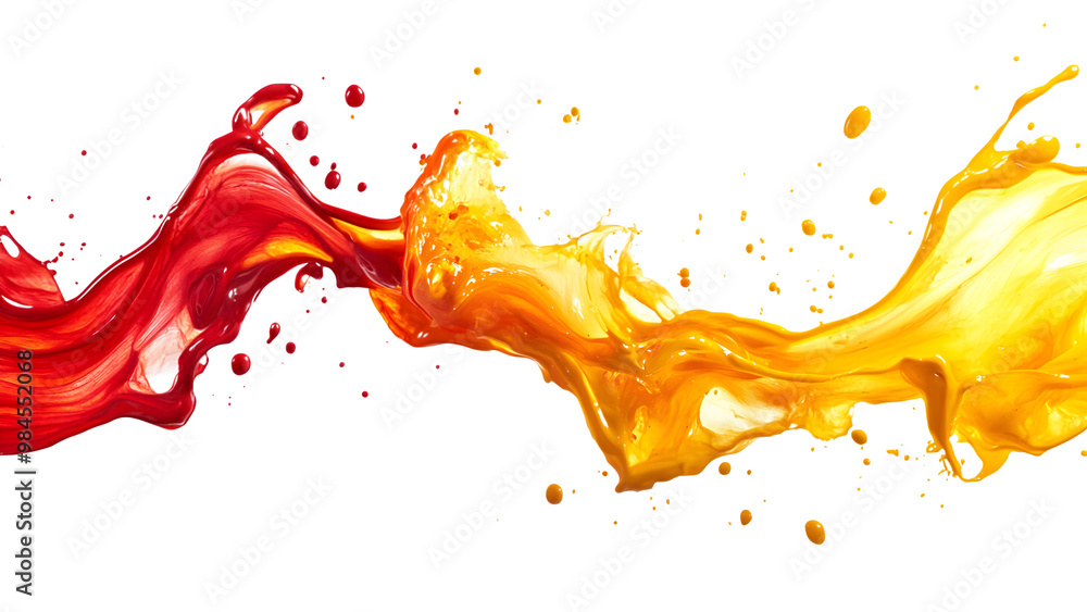 Red and yellow paint splashes isolated on a transparent background, PNG ...