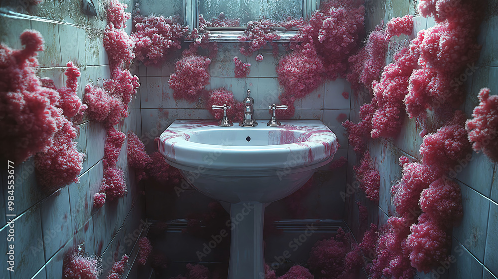 Bacterial growth around a bathroom sink, [germs, bathroom ...
