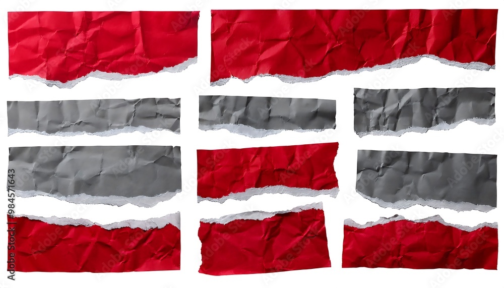 Collection set of red maroon grey gray crushed wrinkle scrunch torn ...