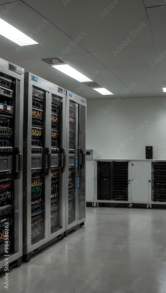 Modern server room with white walls, sleek floors, and organized ...