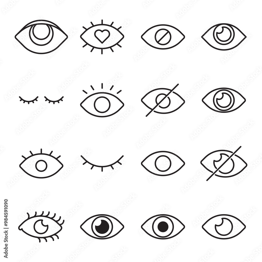 Eye line icon set. Open, closed eyes, visible invisible concept, hidden ...