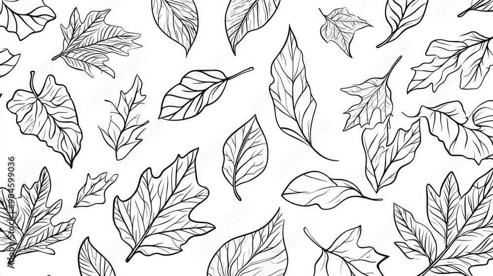 Fall foliage outline illustration featuring hand drawn leaves ...