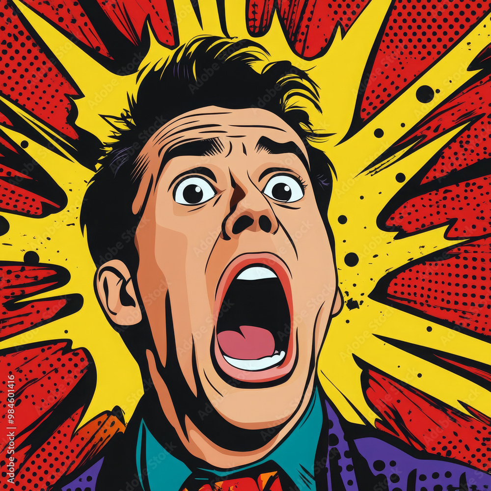 Pop art panic face man funny. Pop art retro vector illustration Stock ...