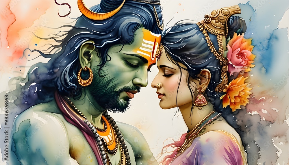 Divine Embrace: Watercolor Journey of Shiva and Shakti, Celebrating ...