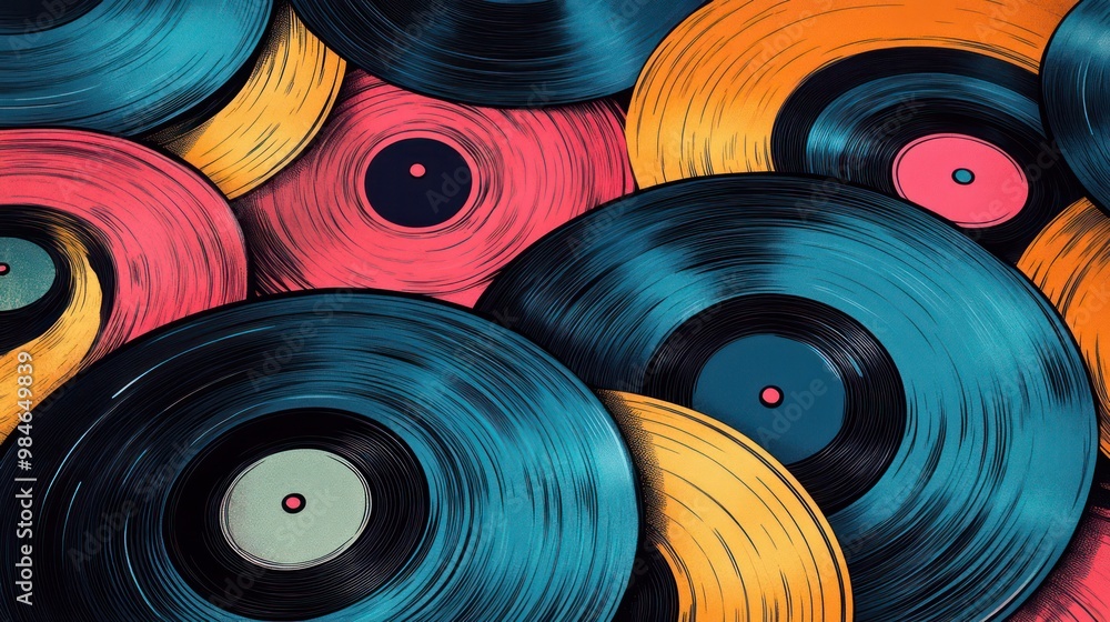 A detailed illustration of music on vinyl records, highlighting the ...