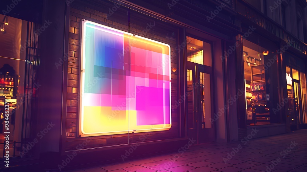 Square lightbox sign illuminated outside a shop facade, showcasing ...