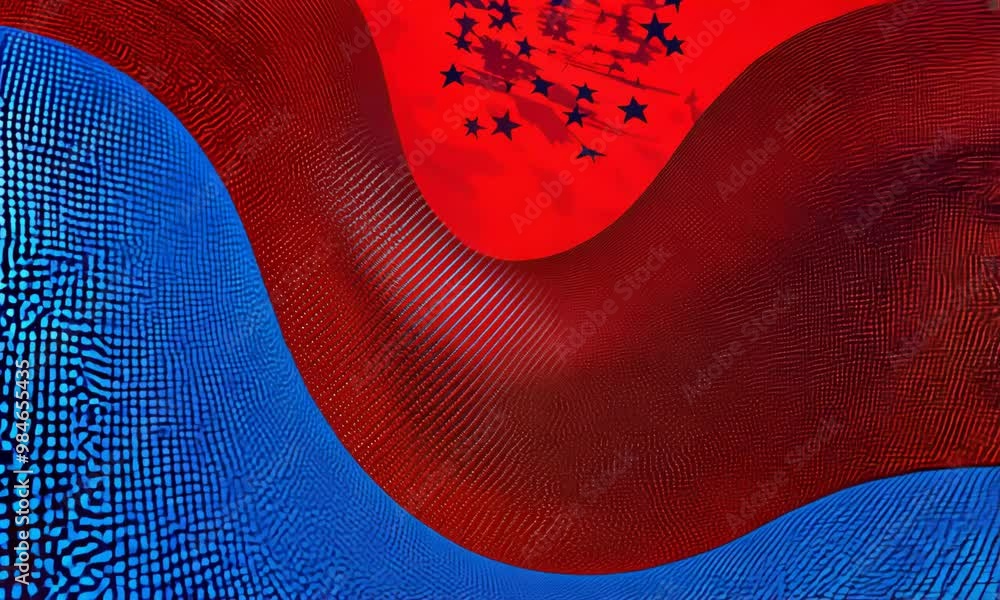 A red and blue flag with stars and the. The flag is a representation of ...