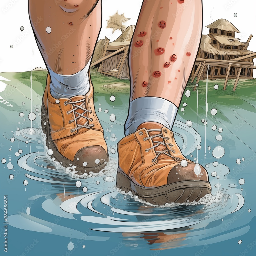 Waterborne Bacterial Infections Illustrate a person with cellulitis on ...