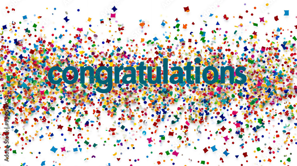 Congratulation text on a colourful spangled white background for use as ...