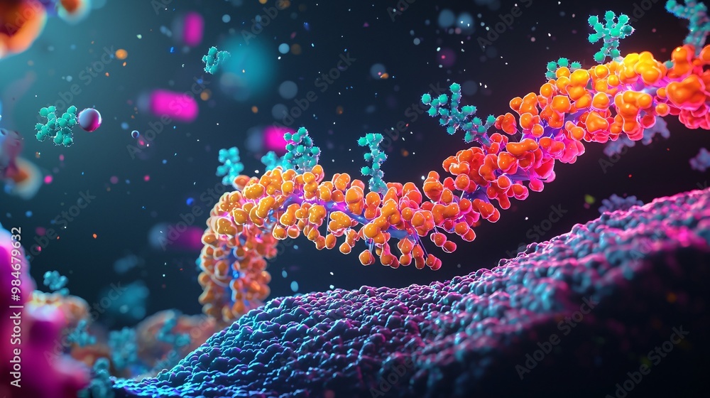 Visual representation of a cell's endoplasmic reticulum with ribosomes ...