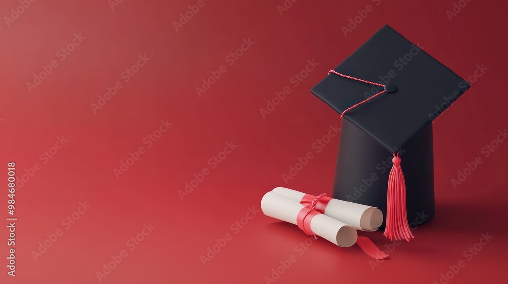 Minimalist design of a graduation cap and diploma, simple lines and ...