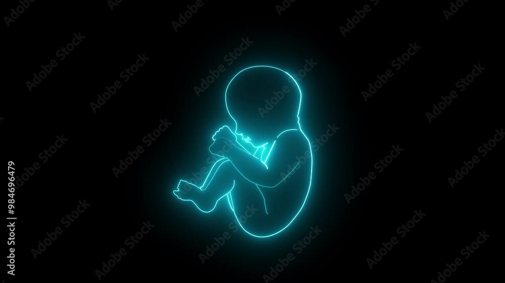 Human embryonic and fontal development. Glowing neon human fetus inside ...