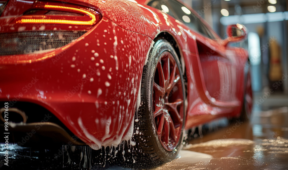 Red Sports Car Detailing: A close-up shot of a sleek red sports car ...