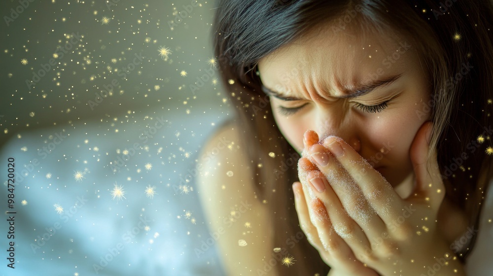 woman have problem with dust mites allergy bedding hand scratching her ...