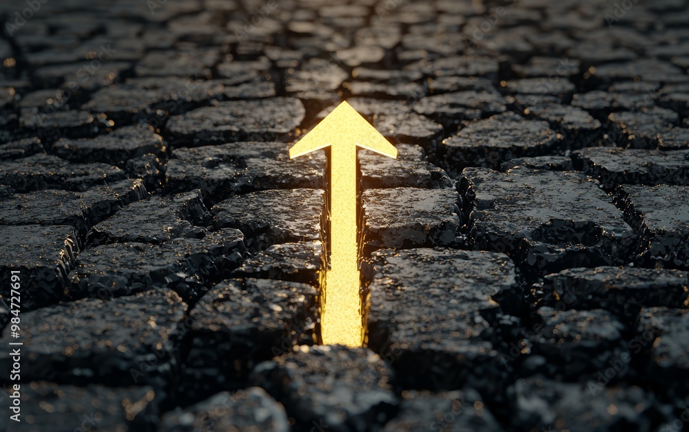 Breaking through a barrier, luminous arrow leading the way, dynamic ...