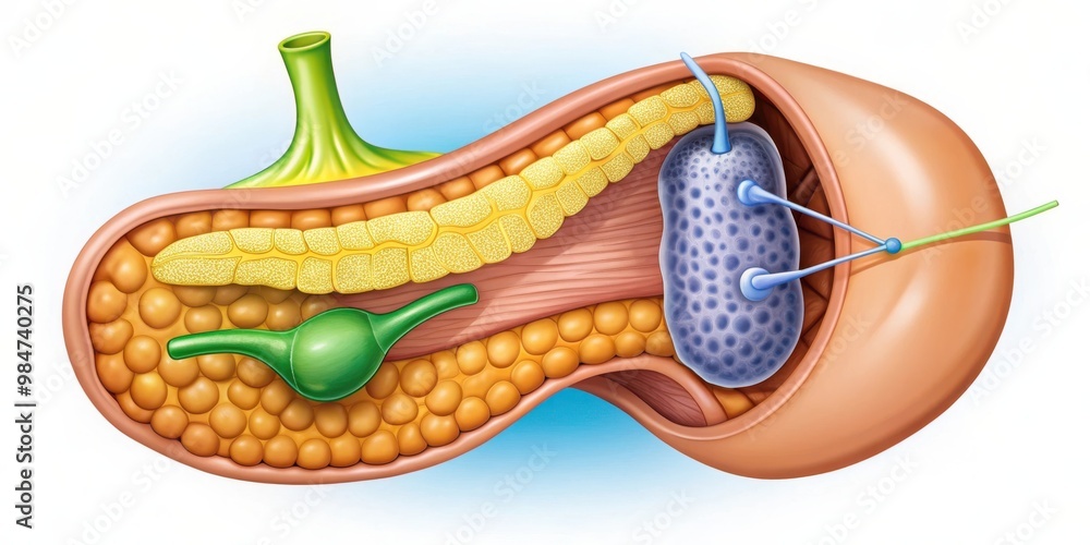 showing gallstones blocking the bile duct and pancreatic duct ...